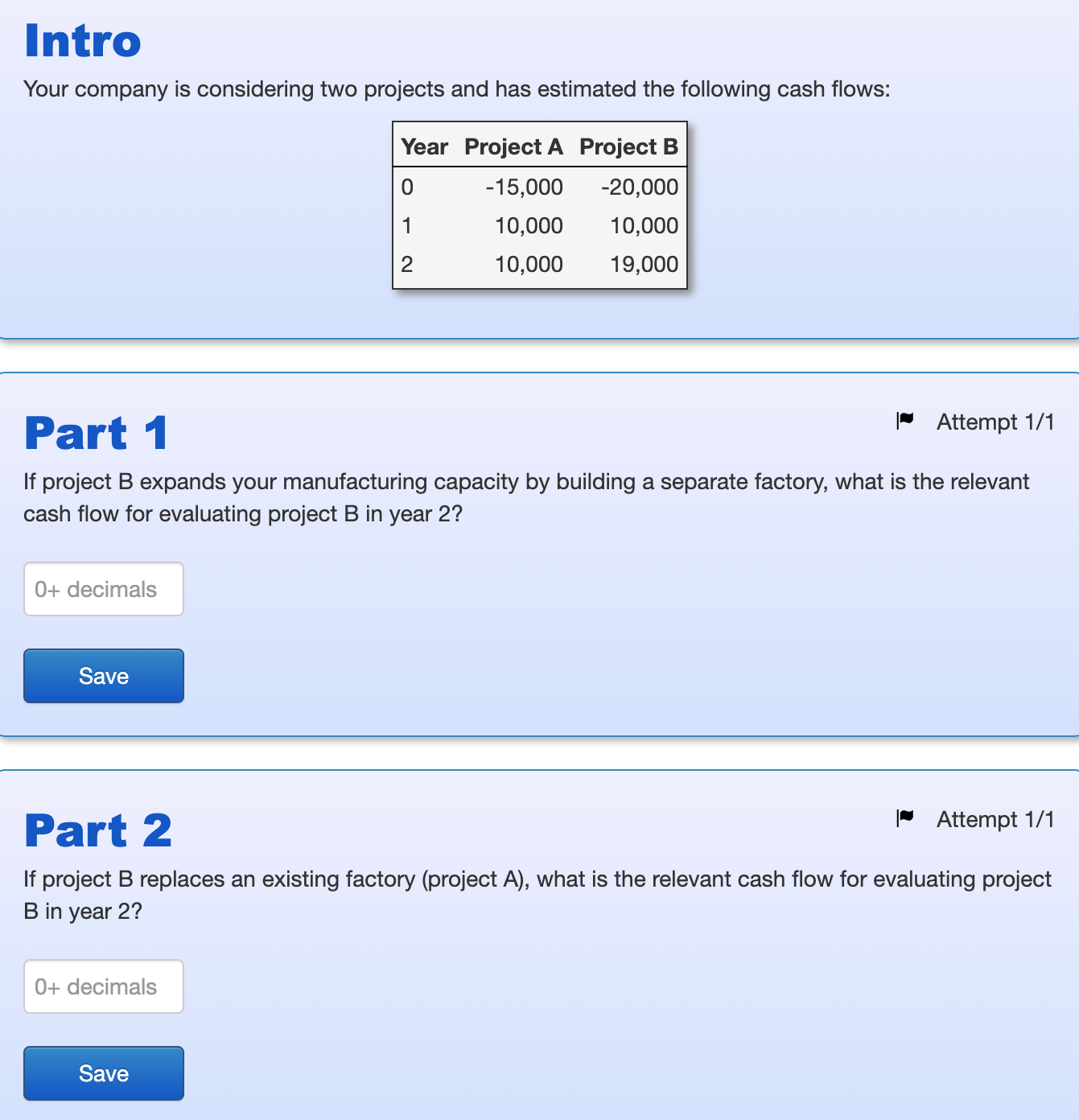 Solved Your company is considering two projects and has | Chegg.com