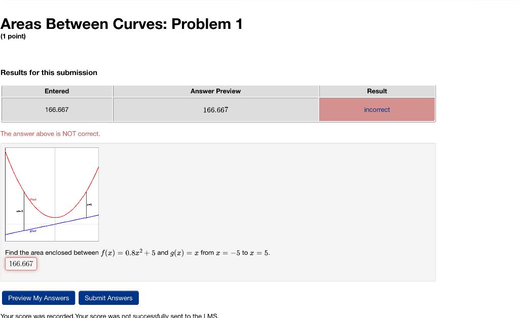Solved Areas Between Curves: Problem 1 (1 point) Results for | Chegg.com