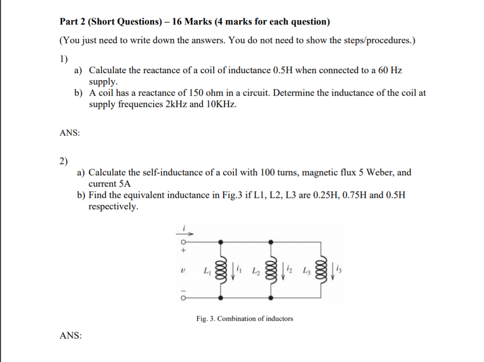 Solved Part 2 (Short Questions) - 16 Marks (4 marks for each | Chegg.com