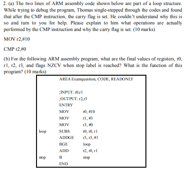 2. (a) The two lines of ARM assembly code shown below | Chegg.com