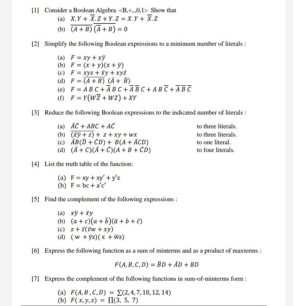 Solved [1] Consider a Boolean Algebra Show that (a) X.Y + | Chegg.com