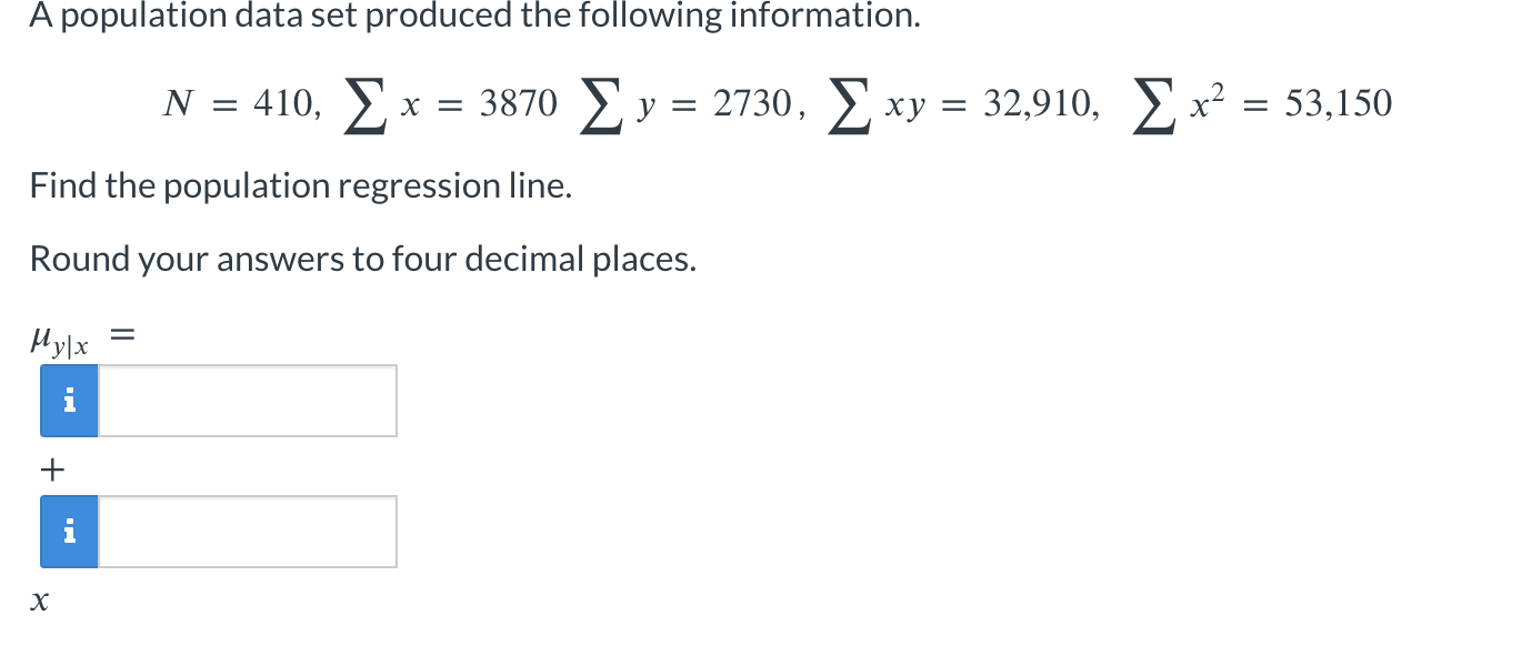 Solved A population data set produced the following | Chegg.com
