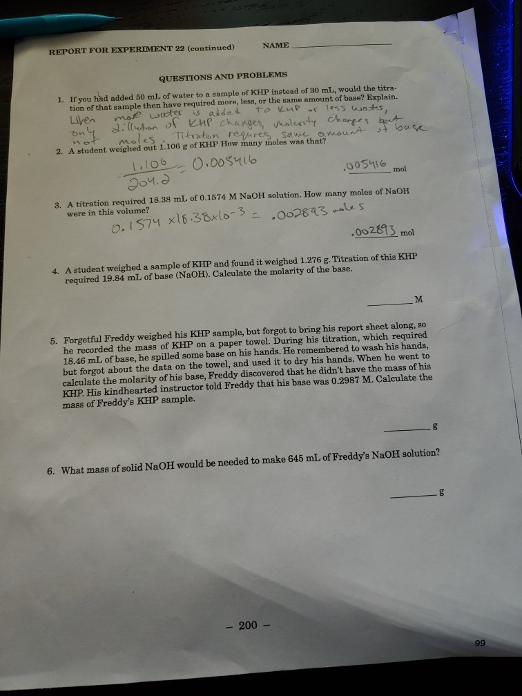 Solved REPORT FOR EXPERIMENT 22 (continued) NAME QUESTIONS | Chegg.com