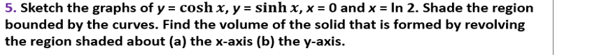 Solved 5. Sketch the graphs of y=coshx,y=sinhx,x=0 and | Chegg.com