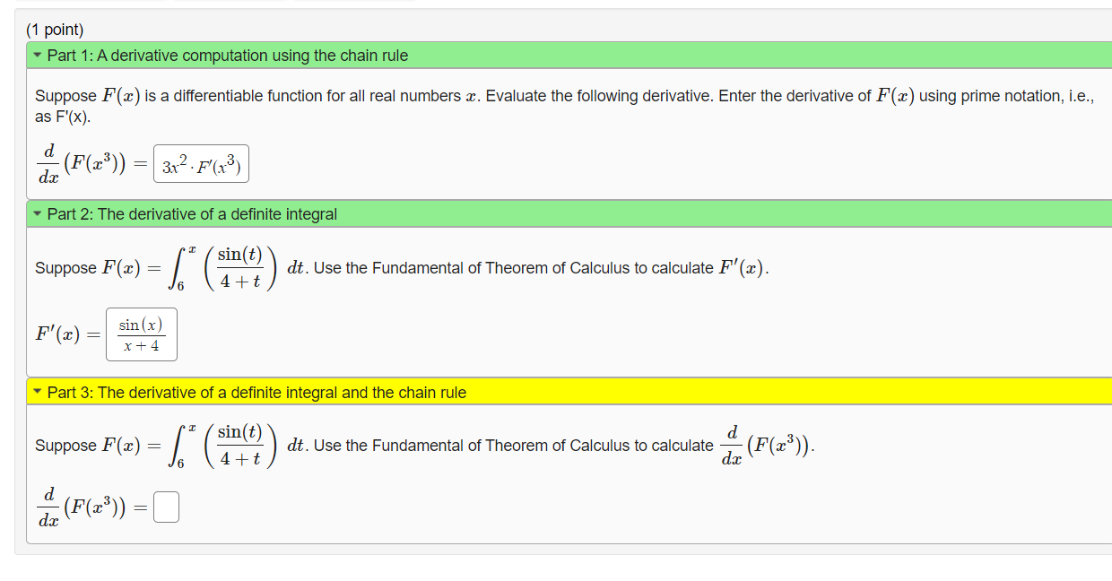 Solved (1 point) Part 1: A derivative computation using the | Chegg.com