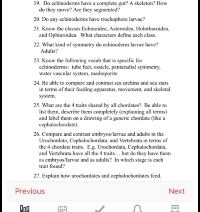 Solved 19. Do echinoderms have a complete gut? A skeleton? | Chegg.com