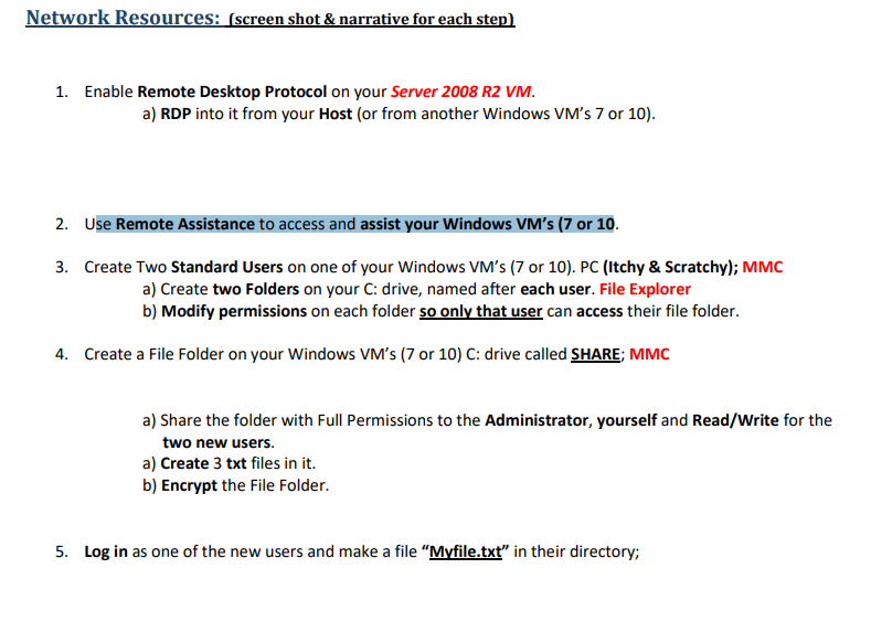 Network Resources: (screen shot & narrative for each | Chegg.com