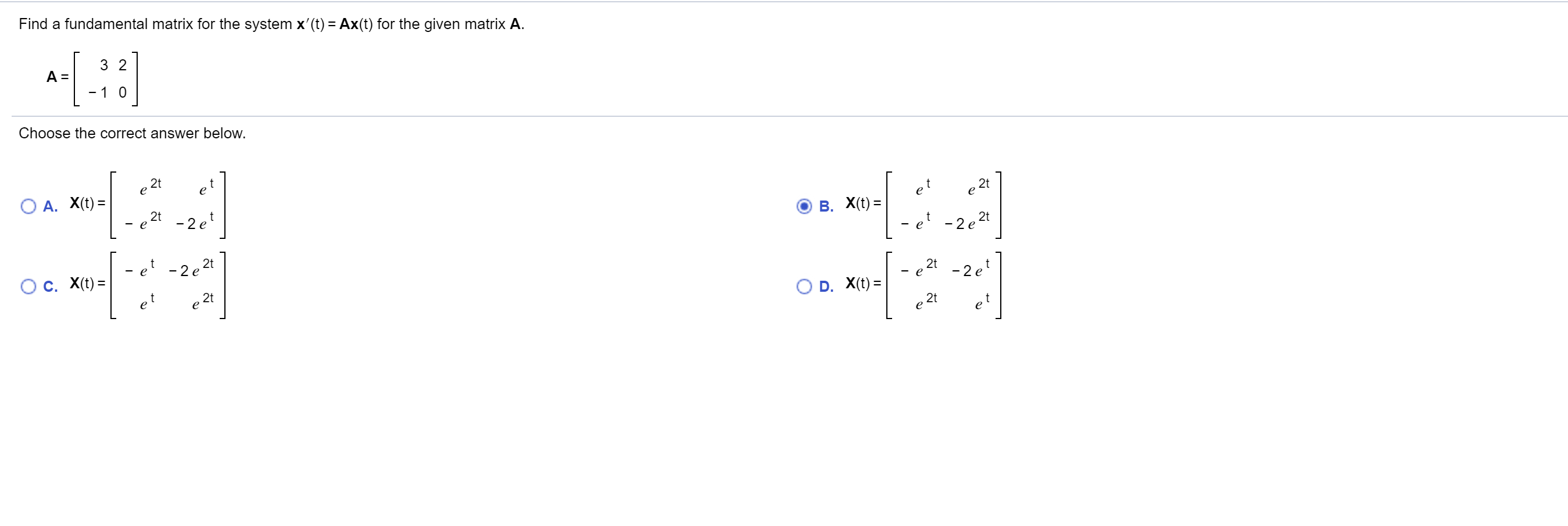 Solved Find a fundamental matrix for the system x'(t) = | Chegg.com