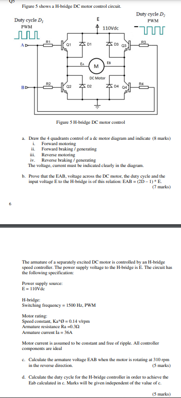 Solved Figure 5 shows a H-bridge DC motor control circuit. | Chegg.com