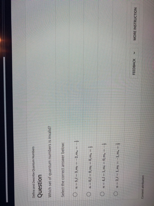 Question Which set of quantum numbers is invalid? | Chegg.com