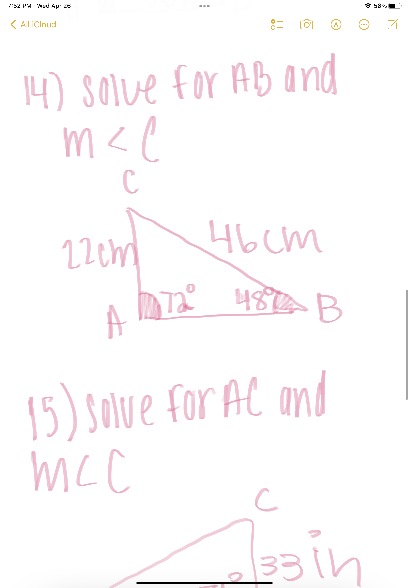Solved Solve for AC,BC, and m∠C Use the law of cosines to | Chegg.com