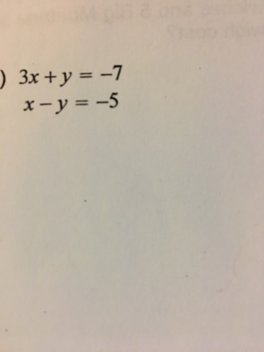 Solved 3x + y = -7 x - y = -5 | Chegg.com