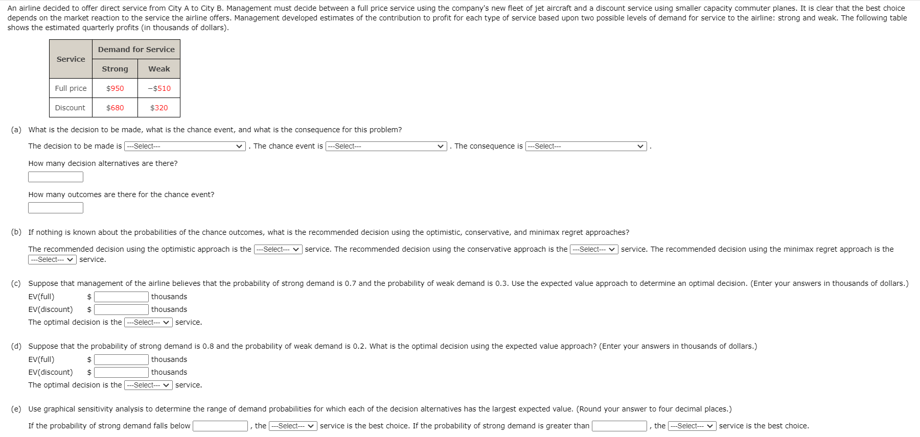 Solved An airline decided to offer direct service from City | Chegg.com