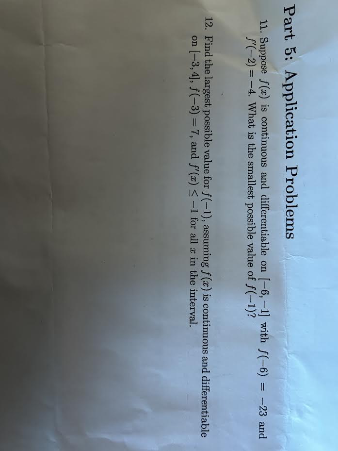 Solved Part 5: Application ProblemsSuppose f(x) is | Chegg.com
