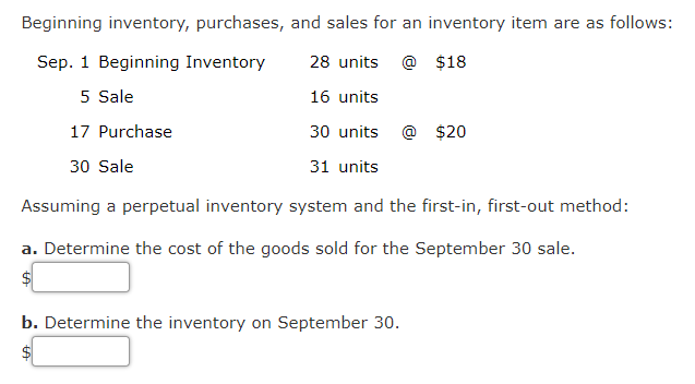 Solved Beginning inventory, purchases, and sales for an | Chegg.com