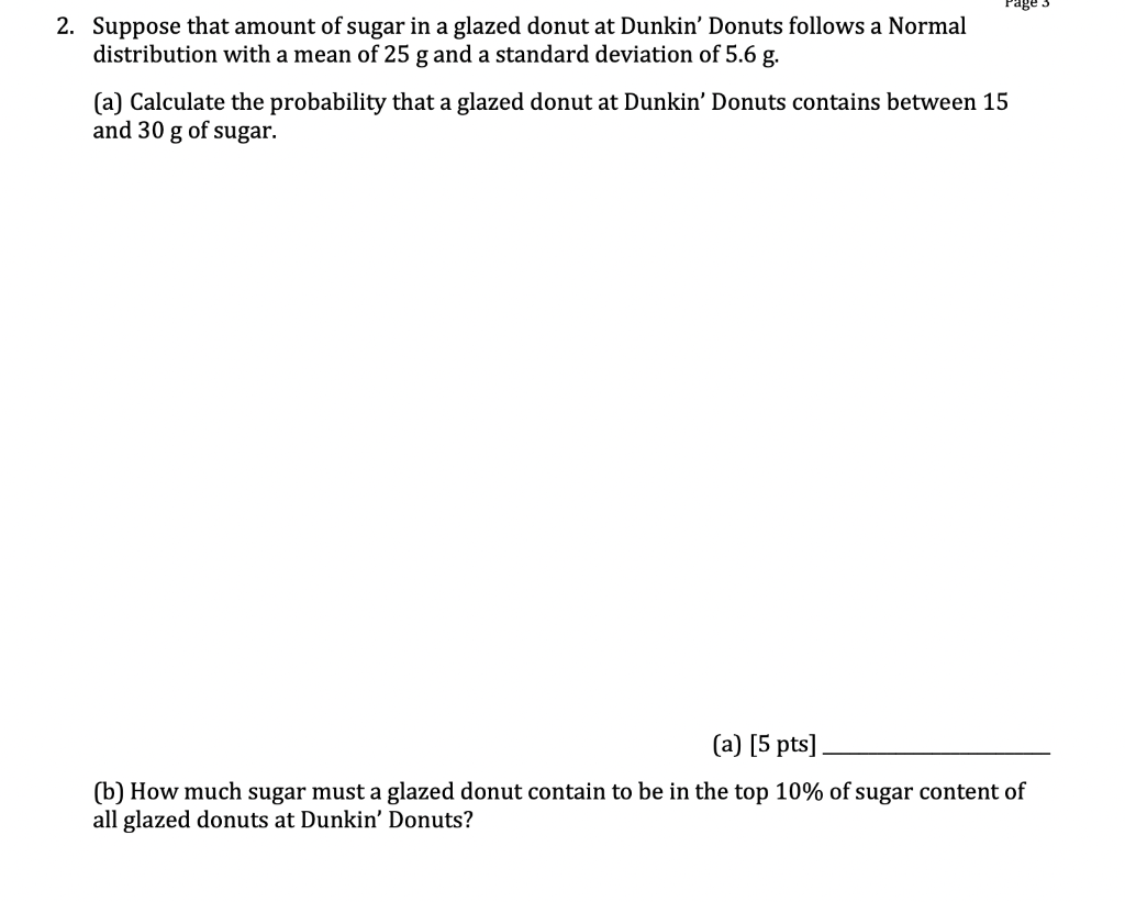 Solved 2. Suppose that amount of sugar in a glazed donut at | Chegg.com
