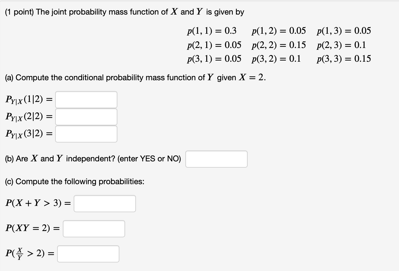 Solved (1 point) The joint probability mass function of X | Chegg.com