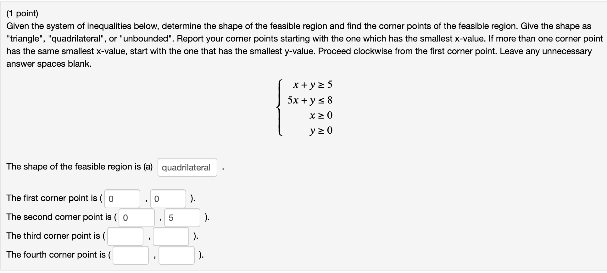 Solved (1 point) Given the system of inequalities below, | Chegg.com