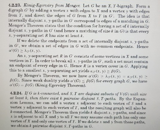 Solved 4.223. (!) Use Menger's Theorem (k(x, y) (x, y) when | Chegg.com
