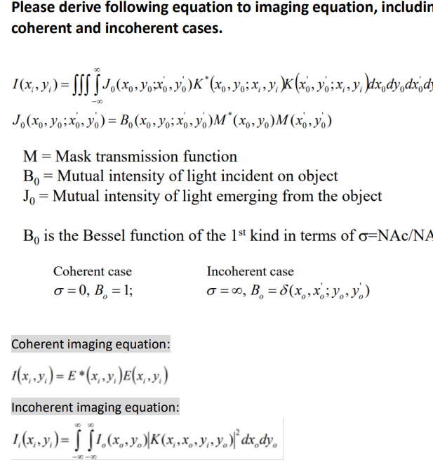 Please derive following equation to imaging equation, | Chegg.com