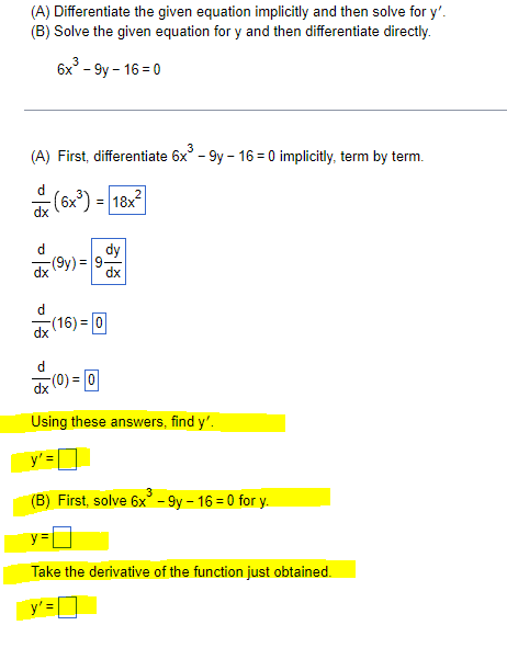 Solved (A) Differentiate the given equation implicitly and | Chegg.com