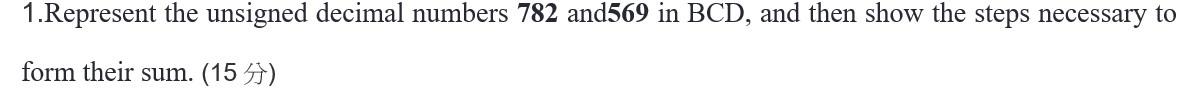 Solved 1.Represent the unsigned decimal numbers 782 and569 | Chegg.com