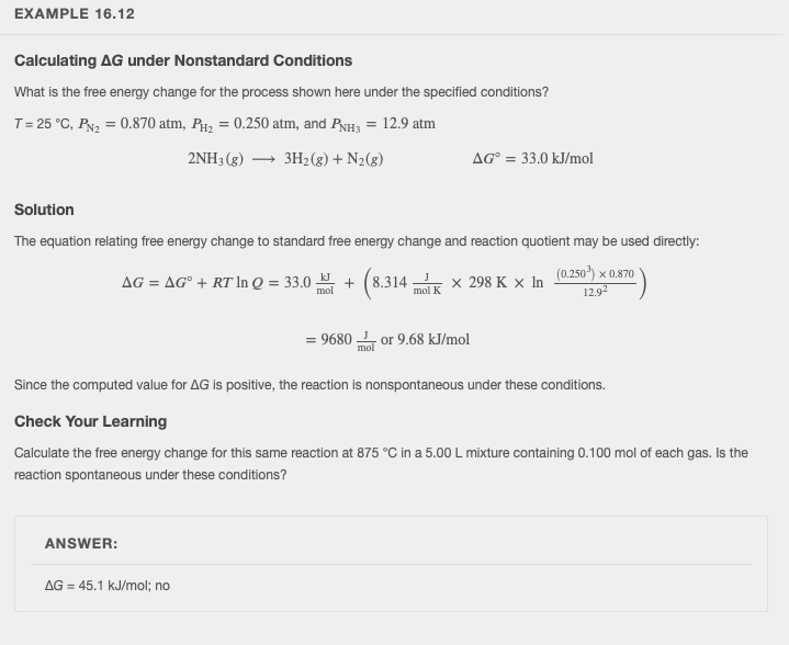 Calculating ΔG under Nonstandard Conditions What is | Chegg.com