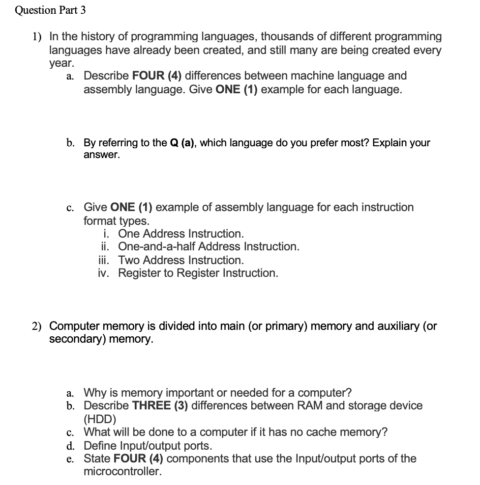 Solved Question Part 3 1) In the history of programming | Chegg.com