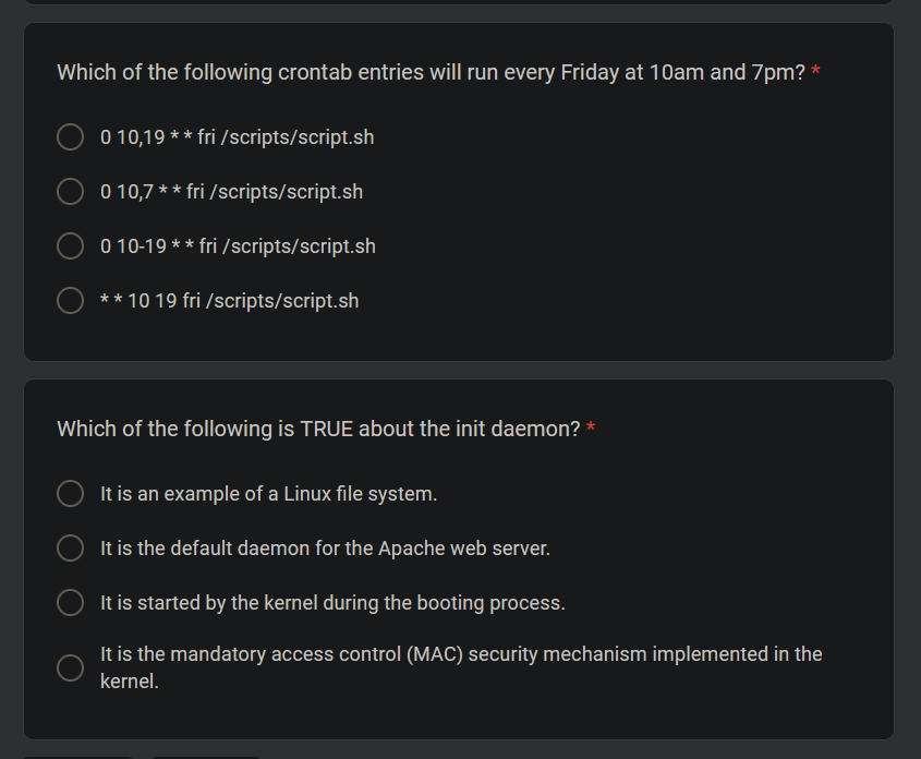 Solved Which of the following crontab entries will run every | Chegg.com