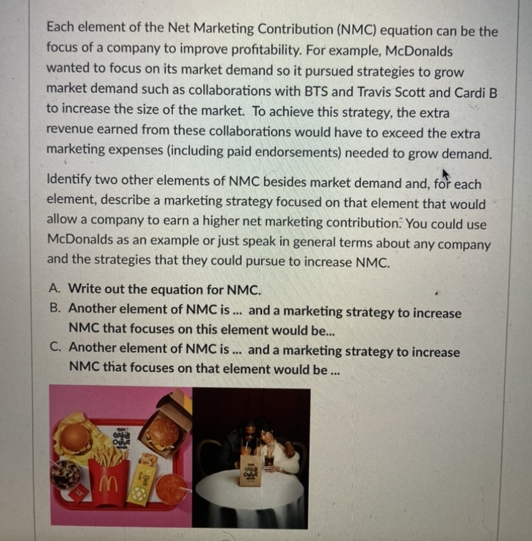 Solved Each element of the Net Marketing Contribution (NMC) | Chegg.com