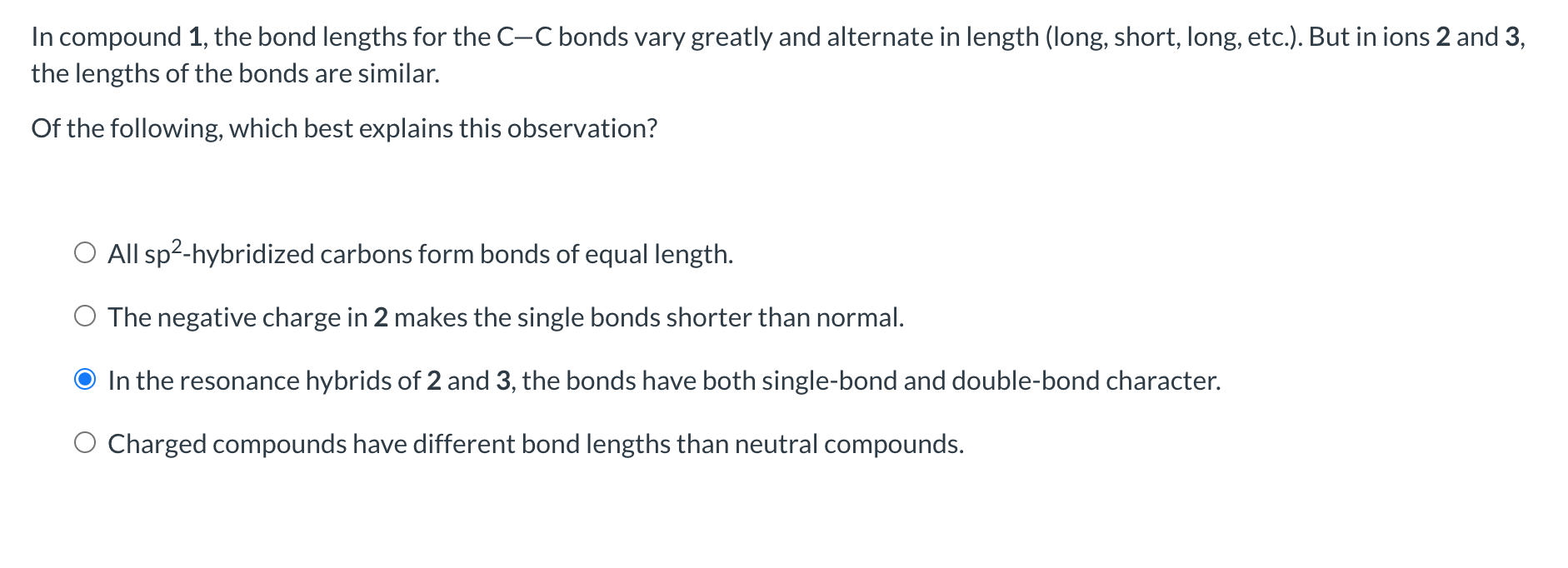In compound 1, the bond lengths for the C-C bonds | Chegg.com