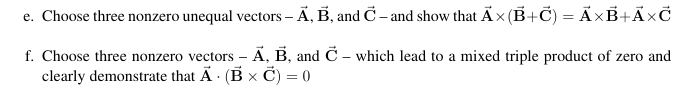 Solved e. ﻿Choose three nonzero unequal vectors | Chegg.com