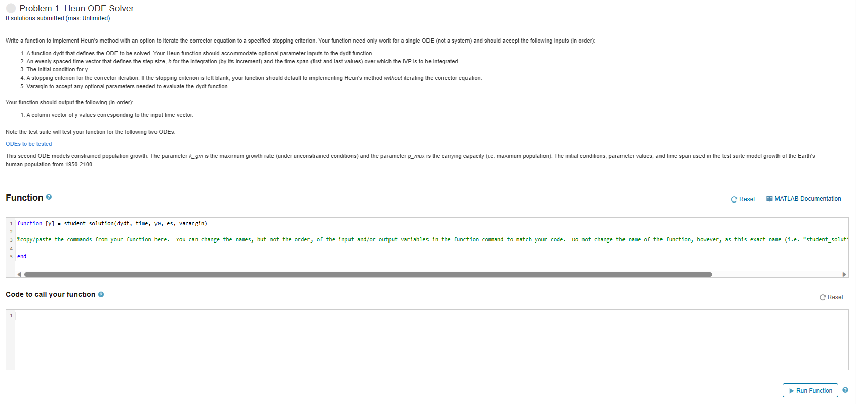 Solved 1 A Function Dydt That Defines The Ode To Be Solved 9866