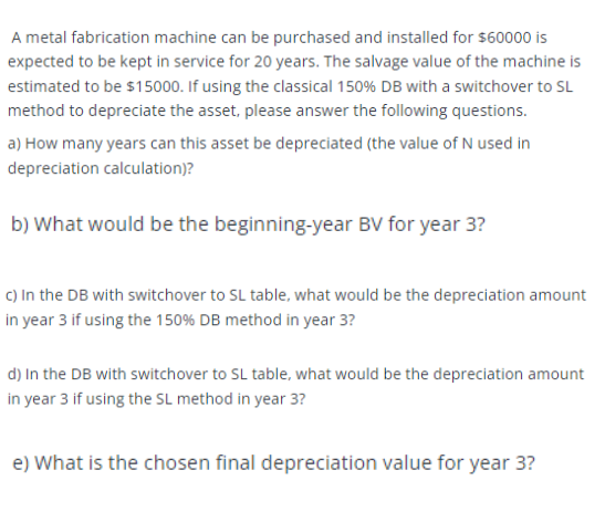 Solved A metal fabrication machine can be purchased and | Chegg.com