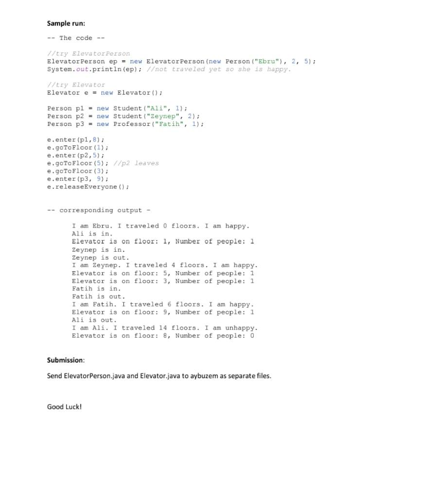 In this quiz, you will write 2 classes ElevatorPerson | Chegg.com