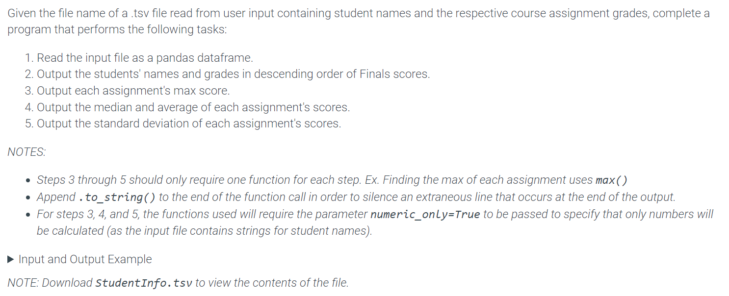 Solved Given the file name of a .tsv file read from user | Chegg.com