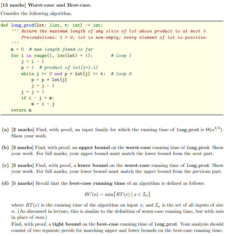 Solved [13 marks] Worst-case and Best-case. Consider the | Chegg.com