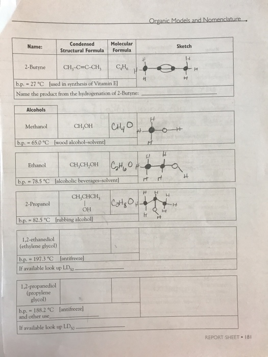 Solved Organic Models and Nomenclature Condensed Molecular | Chegg.com
