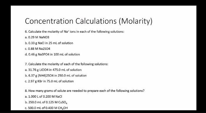Solved Concentration Calculations (Molarity) 6. Calculate | Chegg.com