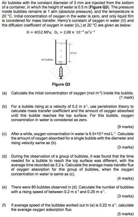 Solved Air bubbles with the constant diameter of 3 mm are | Chegg.com