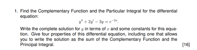 Solved 1. Find the Complementary Function and the Particular | Chegg.com