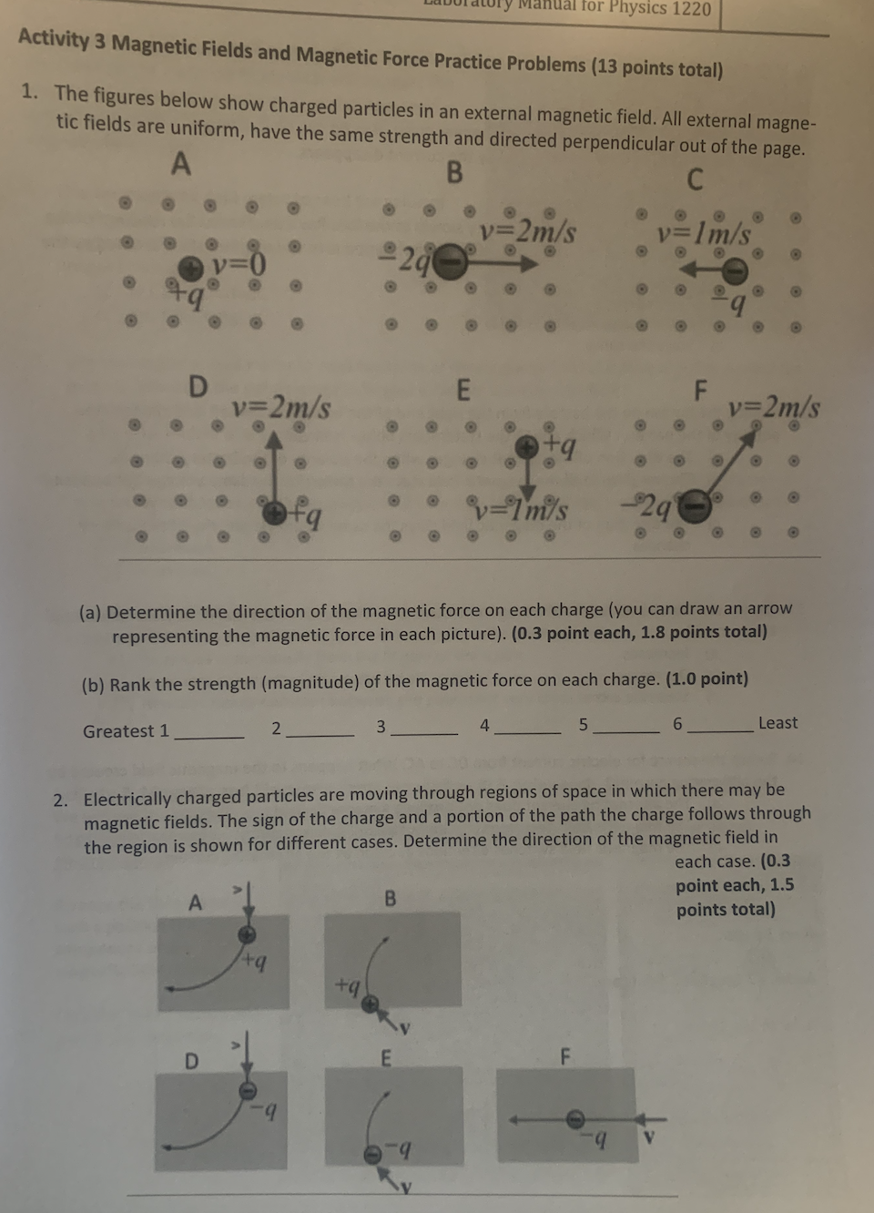 Solved Manual for Physics 1220 Activity 3 Magnetic Fields | Chegg.com