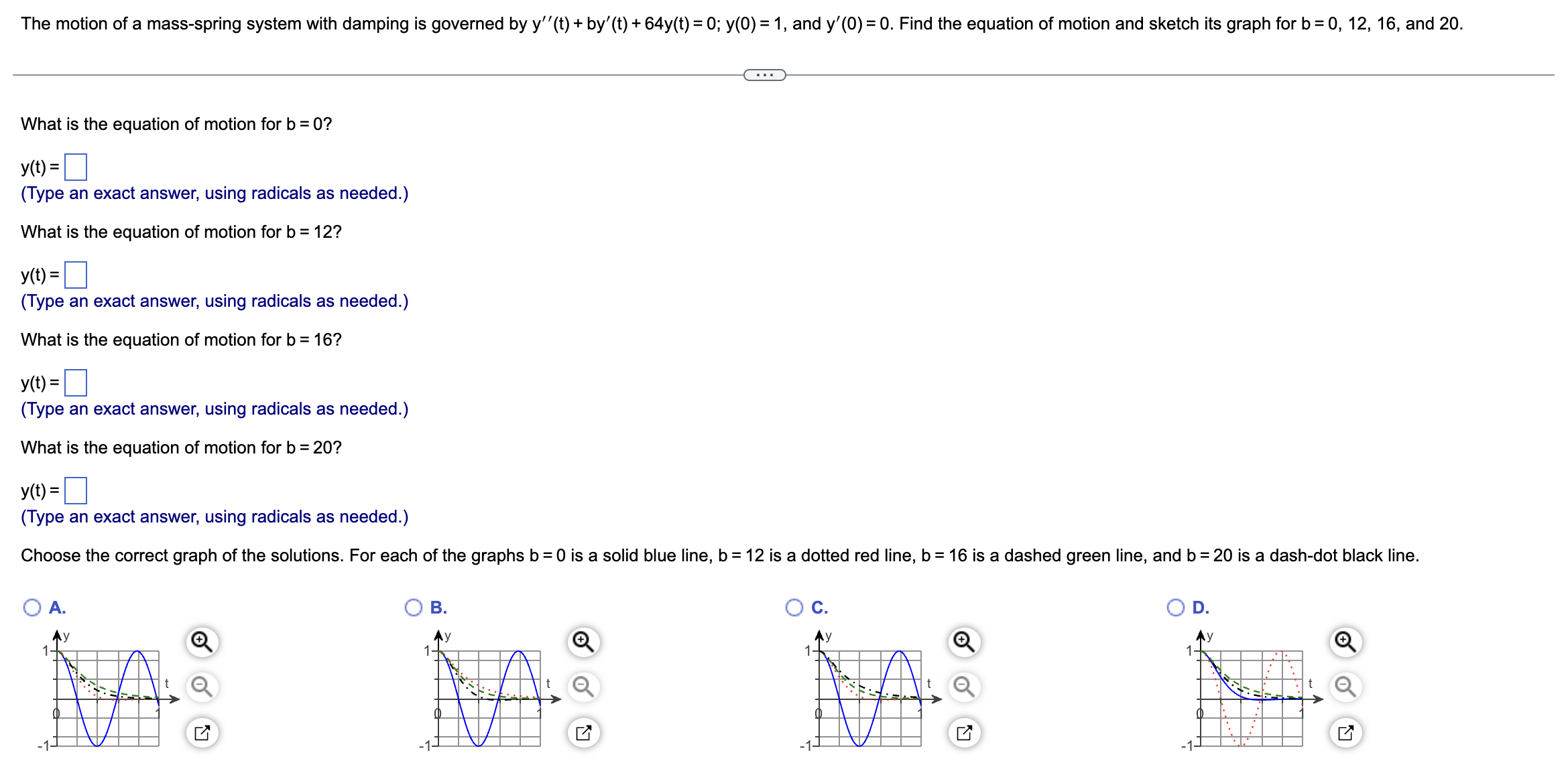 Solved The motion of a mass-spring system with damping is | Chegg.com