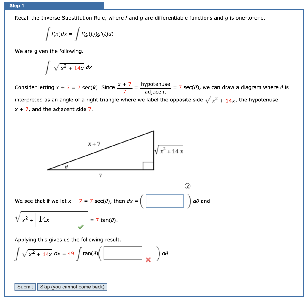Solved Step 1 Recall the Inverse Substitution Rule, where f | Chegg.com