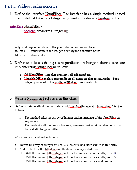 Solved Part 1: Without using generics 1. Define the | Chegg.com