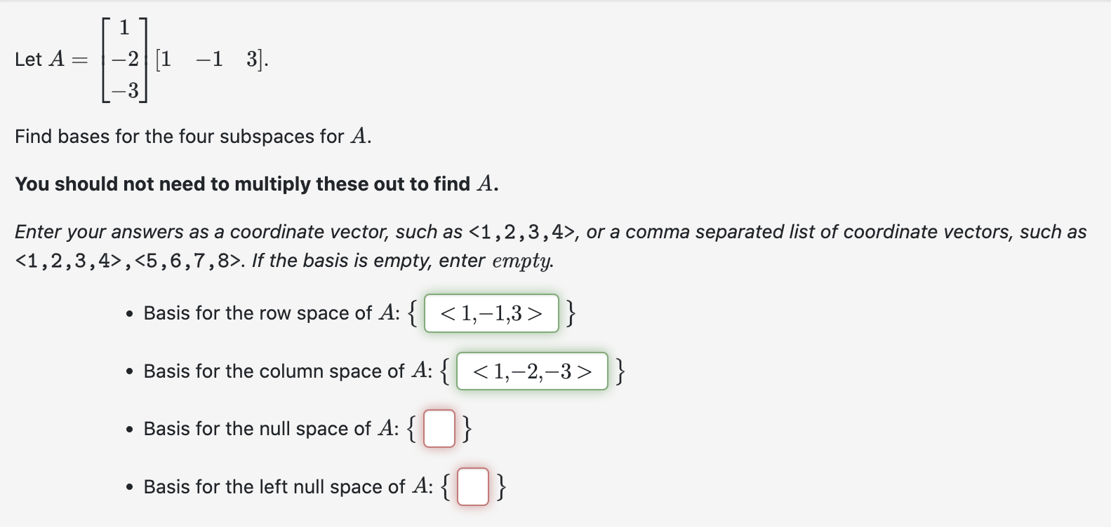 Solved Let A=⎣⎡1−1−2013001⎦⎤⎣⎡300−3203−4013−1⎦⎤ Find bases | Chegg.com