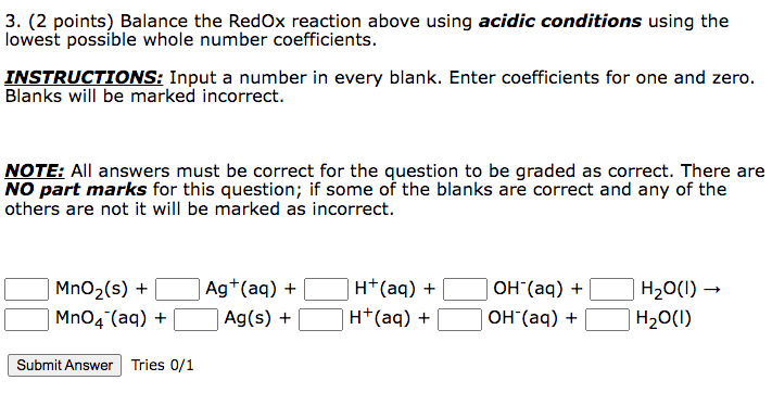 Solved Consider the following UNBALANCED RedOx reaction: | Chegg.com