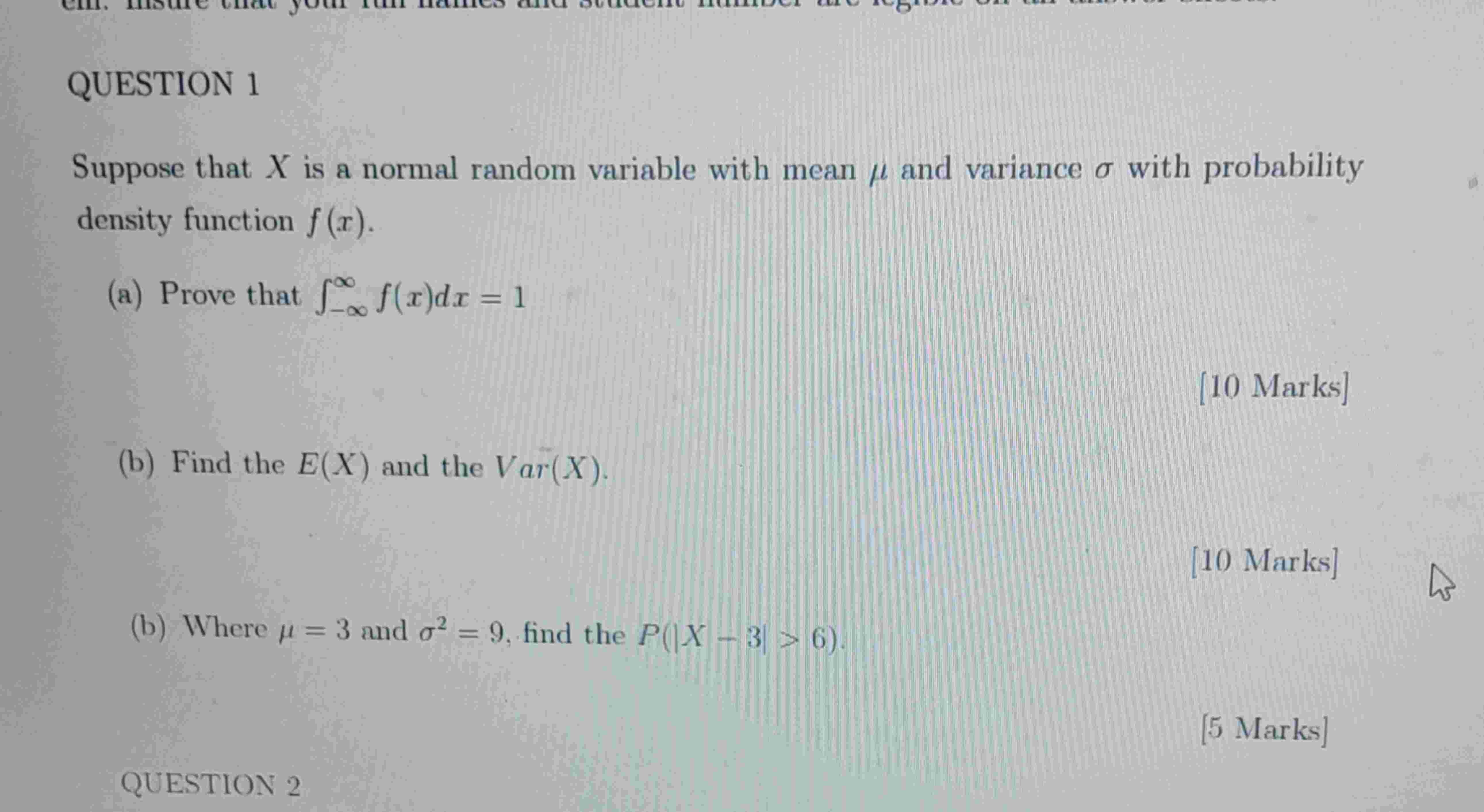 Solved QUESTION 1Suppose that x is ﻿a normal random variable | Chegg.com