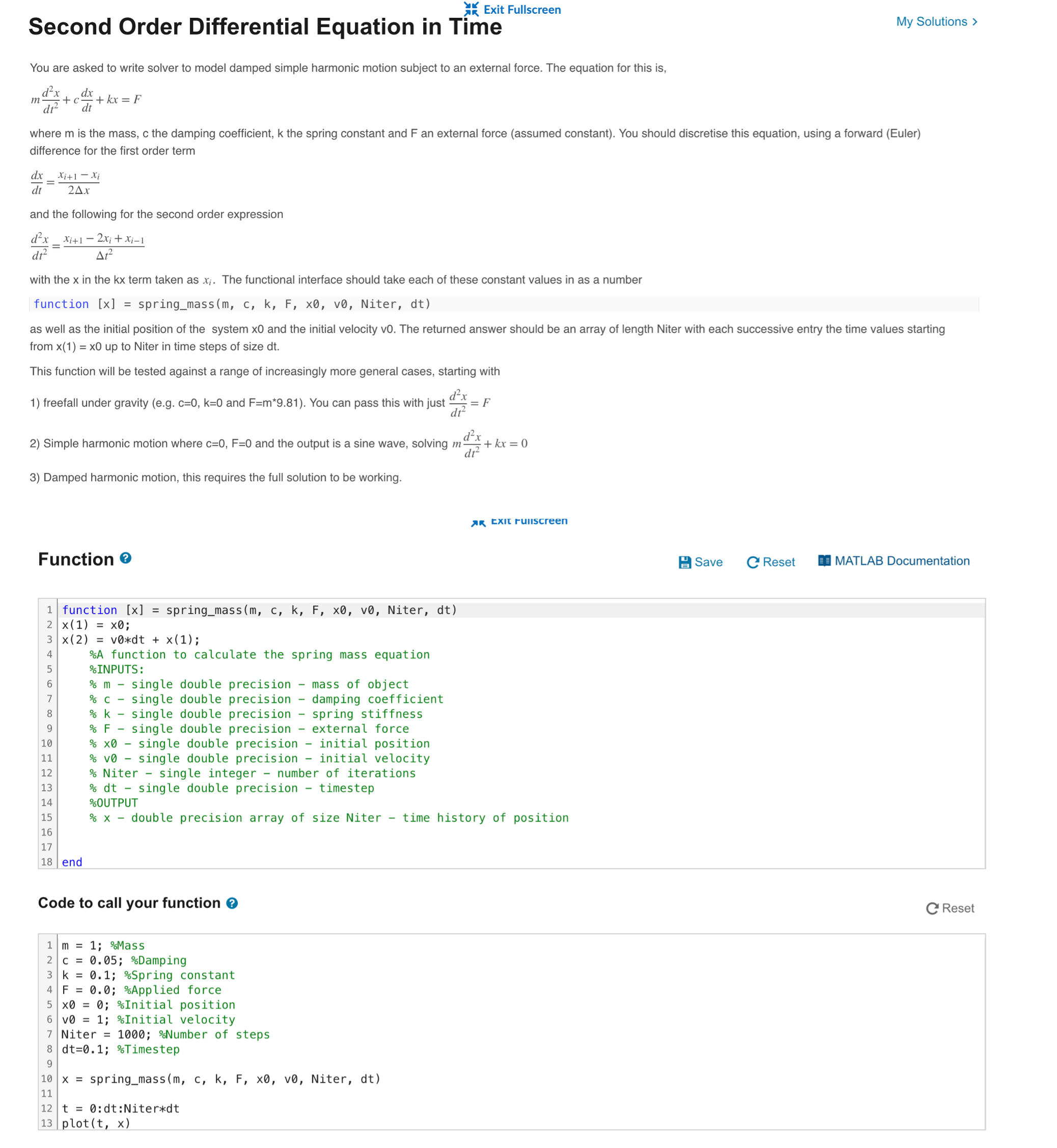 Second Order Differential Equation in Time My | Chegg.com