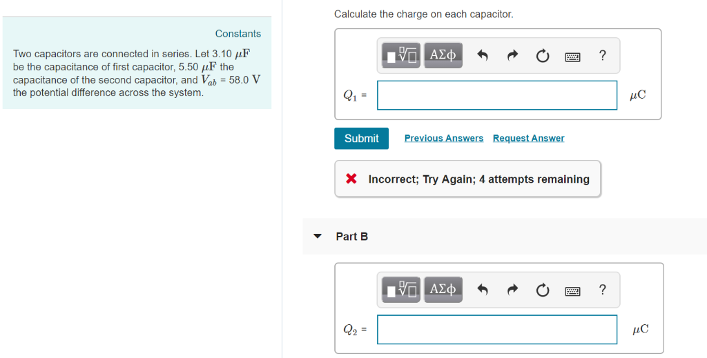 Solved Calculate the charge on each capacitor. Constants | Chegg.com